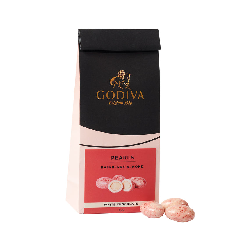 Raspberry Almond White Chocolate Pearls, 100g – Godiva Australia